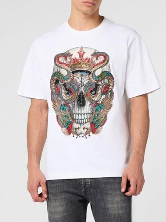 Philipp Plein T-shirt en jersey de coton avec t&ecirc;te de mort brod&eacute;e et perles