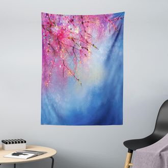 Abakuhaus Blume Wandteppich, Sakura Frühling, aus Weiches Mikrofaser Stoff Waschbar Klarer Digitaldruck, 110 x 150 cm, Rosa Blau