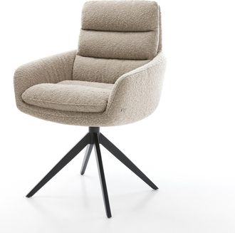 DELIFE Drehstuhl Abelia-Flex mit Armlehnen Boucl&eacute; Schlamm Kreuzgestell breit Schwarz 360&deg; drehbar Wippfunktion, Esszimmerst&uuml;hle