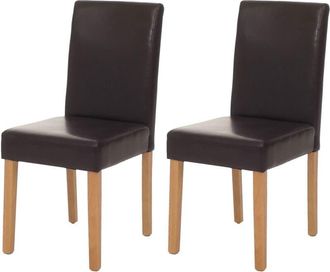 Hhg Lot de 2 chaises de séjour Littau, simili-cuir, marron, pieds clairs