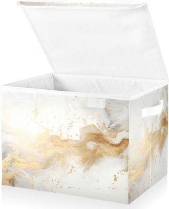 Mnsruu Aufbewahrungsboxen mit Deckel, luxuri&ouml;ser wei&szlig;er Metallic-Gold-Marmor, gro&szlig;er Aufbewahrungskorb, Organizer, Regale, W&uuml;rfel, M&uuml;lleimer, Spielzeug, Klei