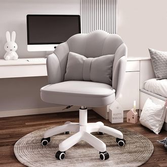 Generic Grau/Orange/Rosa Samt-Bl&uuml;tenblatt-Schreibtischstuhl - H&ouml;henverstellbarer, Um 360&deg; Drehbarer B&uuml;rostuhl Mit Kissen for Schlafzimmer, Wohnzimmer, Make-up