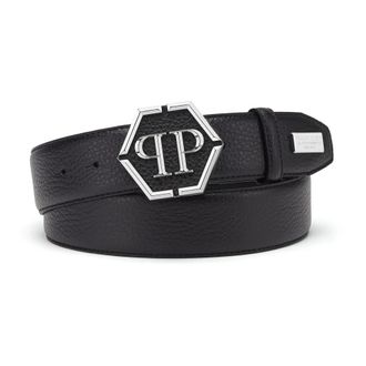 Philipp Plein Homme, Accessoires, Noir, Taille: 90 CM Ceinture en cuir Hexagon