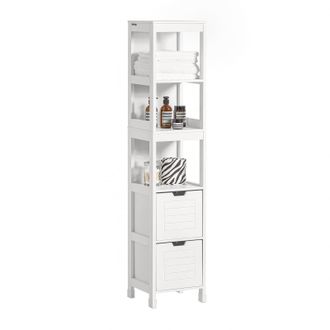 SoBuy Badezimmerschrank Hochschrank Badezimmer Badschrank schmal mit 3 offenen F&auml;chern und 2 K&ouml;rben Badregal Schmal 30cm Breit Badm&ouml;bel Wei&szlig; f&uuml;r Badezimmer,