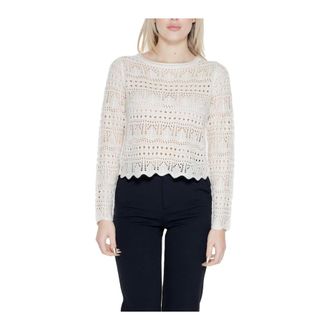 Jacqueline de Yong Jacqueline de Yong, Femme, Pulls, Beige, Taille: 36 FR Long Sleeve Crochet Knit Sweater