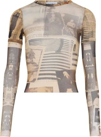 Jean Paul Gaultier Femme, Tops, Multicolore, Taille: 38 FR T-shirt &agrave; manches longues &agrave; double &eacute;paisseur et imprim&eacute; journal