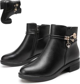 Generic Bottes orthopédiques en cuir véritable pour femme - Imperméables - Talon épais - Fermeture éclair latérale, Noir, 36.5 EU