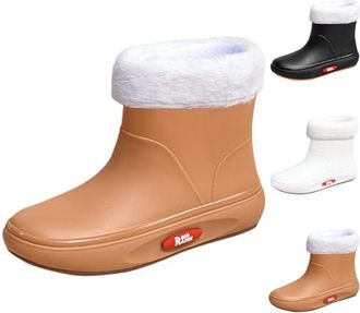 Generic Wellington Bottes de pluie courtes imperm&eacute;ables pour femme avec doublure en peluche Chelsea Bottes dext&eacute;rieur antid&eacute;rapantes chaudes confortables, mar