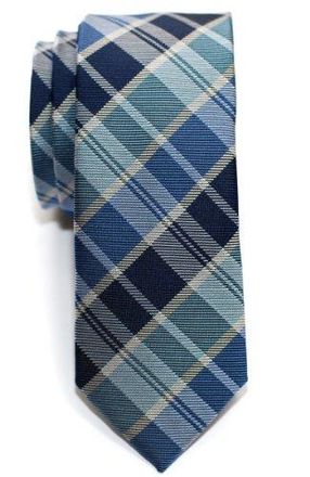 Retreez Cravate Fine Slim moderne tiss&eacute;e en tartan pour homme - Bleu