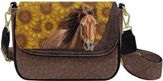 Hugs Idea Sac à main à bandoulière en cuir pour femme, sac à main tendance pour téléphone portable, Cheval tournesol, Taille unique