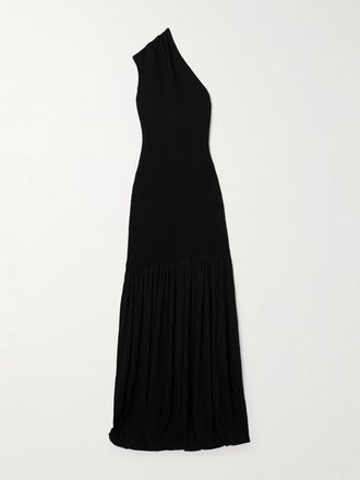 Proenza Schouler Cora Asymmetrisches Maxikleid Aus Stretch-strick Und Krepon Mit Falten - Schwarz