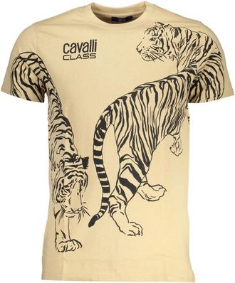 Cavalli Homme, Tops, Beige, Taille: 2XL T-Shirt &agrave; Manches Courtes