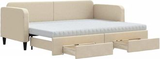 vidaXL Vidaxl - Tagesbett Ausziehbar mit Schubladen Creme 80x200 cm Stoff
