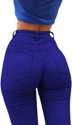 Onsoyours Jeans Damen Vintage L&auml;ssige Denim Strecken Schlank Hochbund Knopfleiste Jeanshose R&ouml;hrenjeans Frauen Hose Boyfriend Jeans Zerrissene Destroyed Jeans F