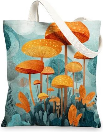 Generic Sacs fourre-tout artistiques en toile, motif champignon moderne, sacs dépicerie réutilisables, légers et lavables, sacs en toile pour voyage, magasina