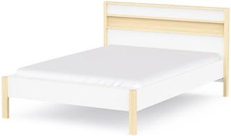 Demeyere Lit 140x190 cm Blanc et Décor Bois avec Tête de Lit Intégrée - Lit Double à la Taille Adaptable : Peut Accueillir Un Matelas de 140x200 cm - Fabriqué 