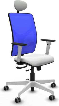 Piqueras y Crespo Schreibtischstuhl in Wei&szlig; und Blau, mit wei&szlig;en und schwarzen Armlehnen, h&ouml;henverstellbarer Lendenwirbelst&uuml;tze und festem Kopfteil, ausgestattet mit Sy