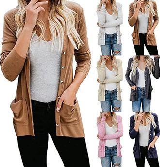 Generic Cardigan chaud pour femme, cardigan pour femme, cardigan confortable et tendance polyvalent avec poches, couleur unie, pull tricot&eacute; de printemps &agrave; por