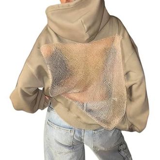 Generic Sweatshirts &agrave; capuche pour femmes Sweats &agrave; capuche pour femmes T-shirt &agrave; manches longues surdimensionn&eacute; en maille creuse dos nu en maille filet T-shir