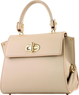 modamoda.de T182 - ital. Damen Henkeltasche Klein Leder, Farbe:Graubeige