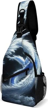 Generic Sacoche Homme Bandouliere Art du Dragon Blanc R&eacute;glable Sac &agrave; Bandouli&egrave;re Durable Crossbody Bag pour Homme Femme Randonn&eacute;e