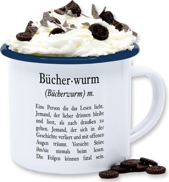 Shirtracer Emaille Tasse Blechtasse - Statement - B&uuml;cherwurm Definition I Buchliebhaber Geschenk B&uuml;cherwurm Geschenk f&uuml;r B&uuml;cherw&uuml;rmer Weihnachtsgeschenke Leserat