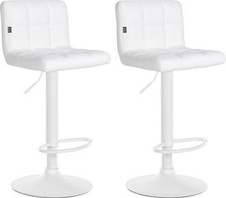 Clp Lot de 2 tabourets de Bar Feni Similicuir I Tabouret de comptoir r&eacute;glable en Hauteur avec Repose-Pieds et Dossier, Couleur:Blanc, Couleur du Cadre:Bla