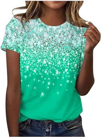 Generic Hauts pour femme - T-shirt d&eacute;t&eacute; d&eacute;contract&eacute; &agrave; manches courtes - &Eacute;l&eacute;gant - Brillant m&eacute;tallique - Paillettes - Imprim&eacute; disco - Col rond - Pour f&ecirc;te, str