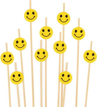 BambooMN 10,2 cm dekorativer Premium Bambus Smiley Gesicht Cocktail Sandwich Obst Spieß Pick, 100 Stück