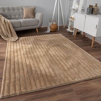 Paco Home Paco Home - Tapis Bubble Salon Chambre Fourrure &agrave; poils longs Design g&eacute;om&eacute;trique 3D 160x220 cm, Beige