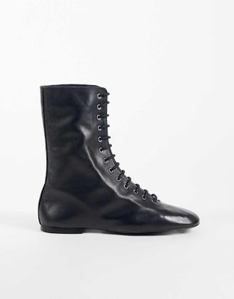 Asos Anais bottines chaussette en cuir premium &agrave; lacets noires