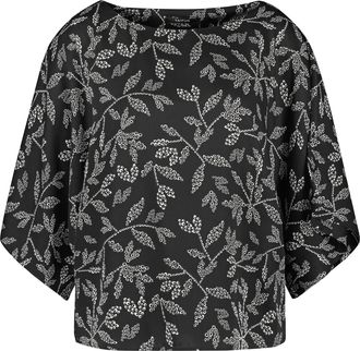 Taifun Damen Oversized Bluse mit weitem Arm weiter Arm, Kimonoärmel, halber Arm floral Schwarz Gemustert 38