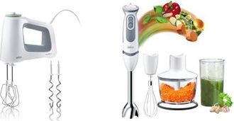 Braun Braun MultiMix 5 HM 5000 Handmixer - Handr&uuml;hrger&auml;t mit stufenloser Geschwindigkeitsregelung, 700 Watt, wei&szlig;/grau & MQ 5235WH Stabmixer, 1000 Watt, wei