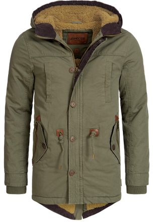 Indicode Herren Barge Winterjacke m. Kapuze & Teddyfutter | Winterparka Herrenjacke Parka Army, XXL