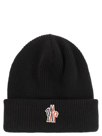 Moncler Caps & M&uuml;tzen - Ribbed Knit Wool Cap With Embroidered Logo Patch - Gr. ONE SIZE - in Schwarz - f&uuml;r Damen