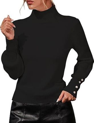 Generic Pull tricot&eacute; &agrave; col haut pour femme - Couleur unie - Classique - Confortable - D&eacute;contract&eacute; - Manches longues - Chaud - L&eacute;ger - Tendance - Pour lautomne