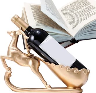 Generic Weinflaschenhalter f&uuml;r Hirsch, Elch, Weinflaschenhalter f&uuml;r Arbeitsplatte mit Hirschfigur beim Ziehen eines Wagens, Weinflaschenhalter mit Hirschstatu