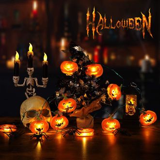 OSALADI K&uuml;rbis Lichterketten Batteriebetrieben Jack-O-Laterne Lichterkette Dekorative Nachtlichter f&uuml;r Halloween-Party Indoor Outdoor 10 Leds 2. 4M