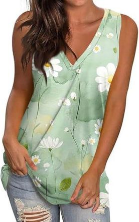 Generic Debardeur Femme Chic et &eacute;l&eacute;gant Chemisier sans Manche Imprimer D&eacute;bardeur Top Col V Ete Haut Chic et Elegant Fluide Ample Caraco Vetement Femme Tee Shi