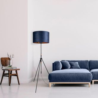 Paco Home Pendelleuchte Stehleuchte Dreibein Wohnzimmer Lampenschirm Velours Unifarben E27 Blau Gold (Ø45.5 cm), Stehleuchte Typ 2 - Schwarz - Paco Home