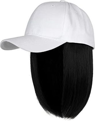 Generic Casquette de baseball avec extensions de cheveux, droite, courte, coupe bob, r&eacute;glable, amovible, perruque, chapeau pour blond cendr&eacute;, m&eacute;lang&eacute;, blond, 