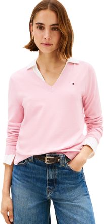 Tommy Hilfiger Womens CO Jersey FINE GG V-NK LS SWT WW0WW40098 Pullover Sweater, Pink (Bonita Pink), 3XL, Rosa (Bonita Pink), 3XL Gro&szlig;e Gr&ouml;&szlig;en