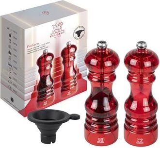 Peugeot Duo de Moulin &agrave; Poivre + Moulin &agrave; Sel Nancy 18 cm - Entonnoir Silicone, 1 Sachet de Sel Sec & 1 Sachet de Poivre Tan Hoi Inclus - Fabrication Fran&ccedil;ais