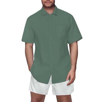 Generic T-shirt en lin blanc pour homme - Chemise en lin &agrave; manches courtes - Chemise en coton boutonn&eacute;e - Coupe ajust&eacute;e - Pour homme, GN1., XXL