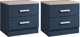 Vente-Unique 2er-Set Nachttische mit 2 Schubladen - Blau & Holzfarben - SKAIDO