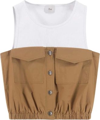8pm 8Pm, Femme, Tops, Multicolore, Taille: 38 FR Top en coton c&ocirc;tel&eacute; &agrave; col rond