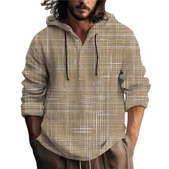 Generic Chemises d&eacute;contract&eacute;es en lin pour homme - Chemise &agrave; manches longues en lin pour homme - Blanc - T-shirt &agrave; manches longues pour homme - Col en V - T-s