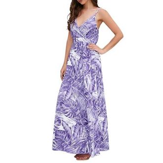 Generic Robe de plage pour femme dos nu &agrave; motif cachemire floral - Robe de plage &agrave; dos nu - Robe ample &agrave; volants et bretelles spaghetti - Robe d&eacute;t&eacute; boh&egrave;me pou