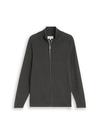 Tom Tailor Strickjacke mit Stehkragen und feinem Zopfmuster