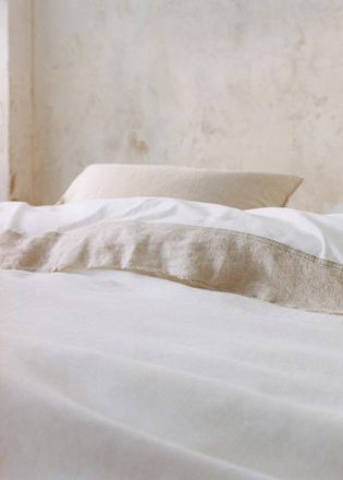 Mango Drap plat coton lav&eacute; bord lin lit 150/160 cm sable - Home - Lit 150/160 cm - MANGO HOME